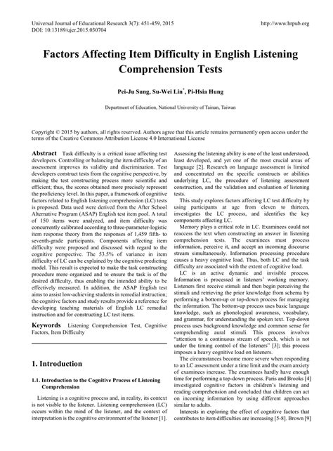 Pdf Factors Affecting Item Difficulty In English Listening