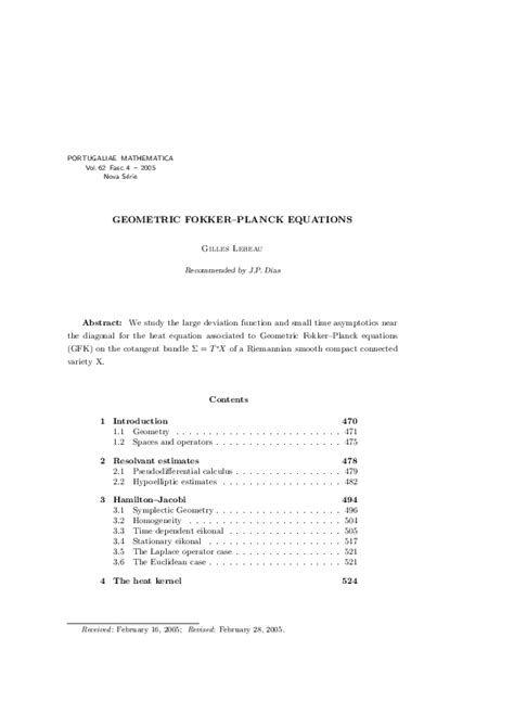 Pdf Geometric Fokker Planck Equations