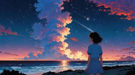 4k星空少女壁纸｜流星夜空背景图片 梦幻「哲风壁纸」