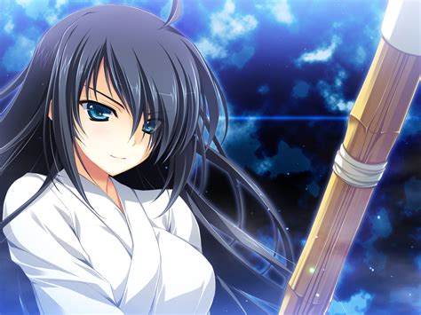 Akatsuki Setsuna Black Hair Blue Eyes Clouds Game Cg Japanese