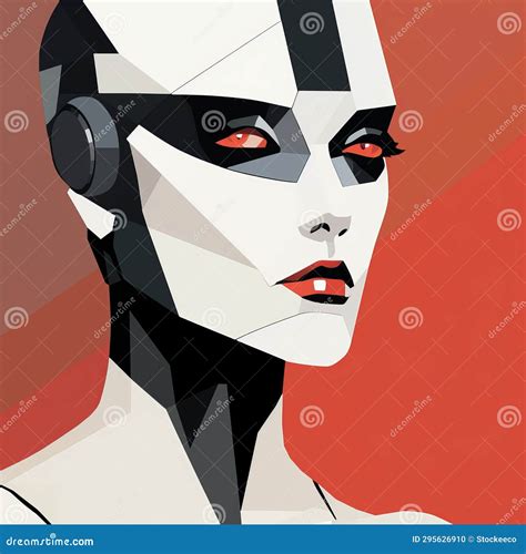 Monochrome Illustration Young Lady With Robot Torso Stock Illustration Illustration Of Robot