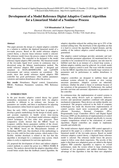 Pdf Development Of A Model Reference Digital Adaptive Control