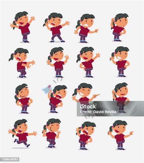 ตัวการ์ตูนสาวน้อยสีขาว ตั้งค่าด้วยท่าทางทัศนคติและท่าทางที่แตกต่างกันทํากิจกรรมต่าง ๆ ใ