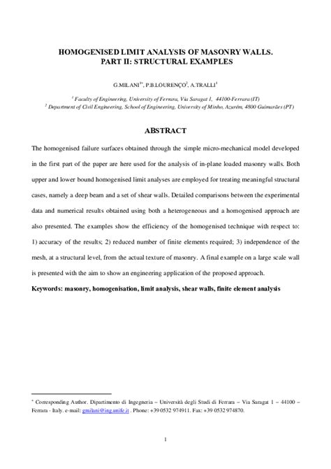 Pdf Homogenised Limit Analysis Of Masonry Walls Part Ii