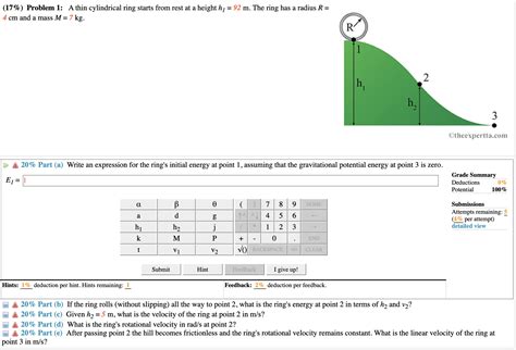 Solved 17 Problem 1 A Thin Cylindrical Ring Starts From