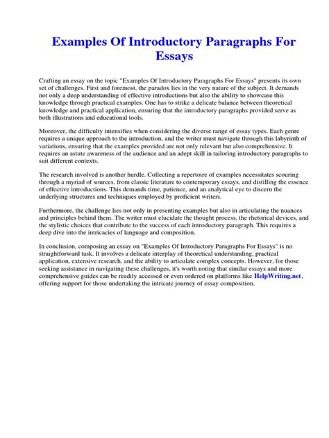 Examples Of Introductory Paragraphs For Essays Pdf Essays