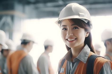 Premium Ai Image Woman Cunstruction Worker Wearing Helmet