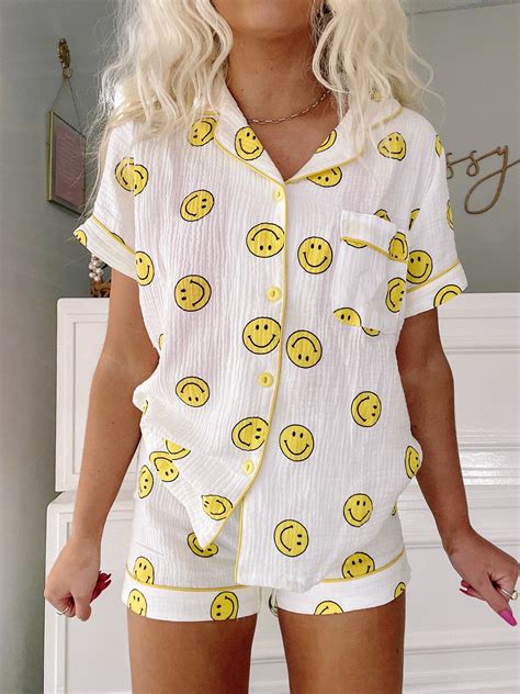 Smiley Dreams Short Set Cute Outfits Preppy Outfit Cute Pajama Sets