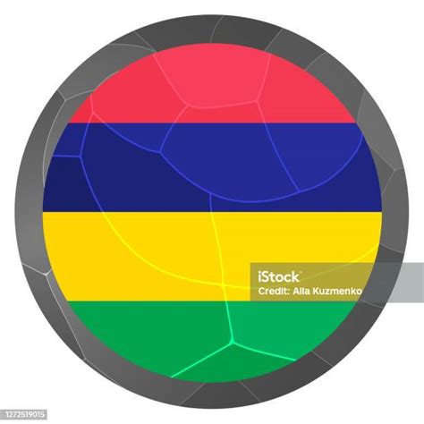 모리셔스의 국기가 있는 유리 라이트 볼 둥근 구 템플릿 아이콘 모리셔스 국가 상징 흰색 배경에 강조 표시된 광택 사실적 공 3d 추상 벡터 일러스트레이션 큰 거품 3차원