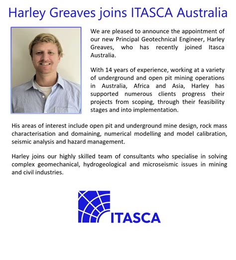 Itasca Australia On Linkedin Itasca Welcomes Our New Principal Geotechnical Engineer Harley