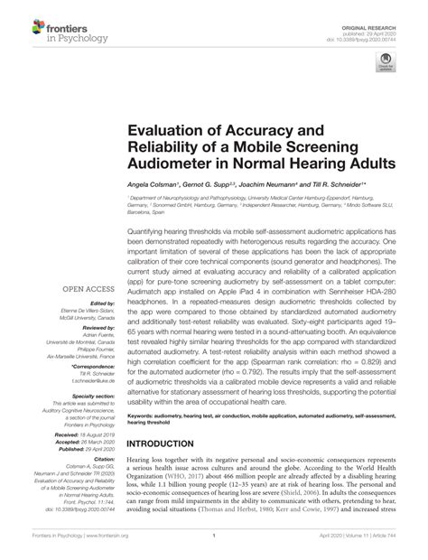 Pdf Evaluation Of Accuracy And Reliability Of A Mobile Screening Audiometer In Normal Hearing