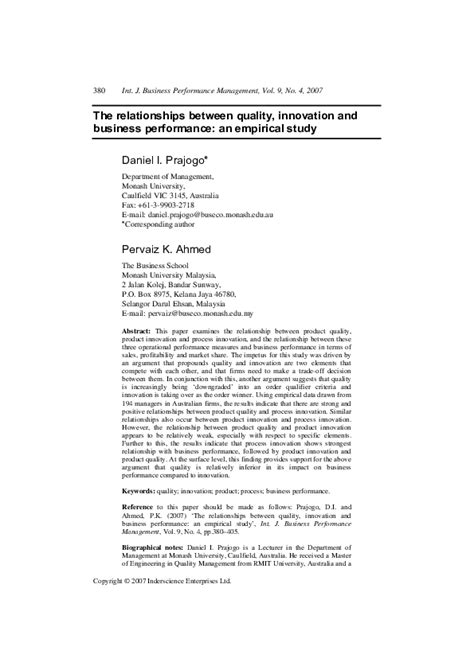 Pdf The Relationships Between Quality Innovation And Business