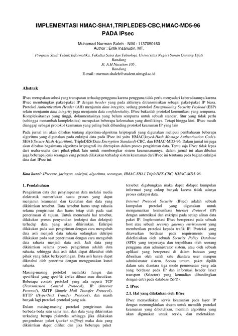 Pdf Implementasi Hmac Sha1tripledes Cbchmac Md5 96 Pada Ipsec