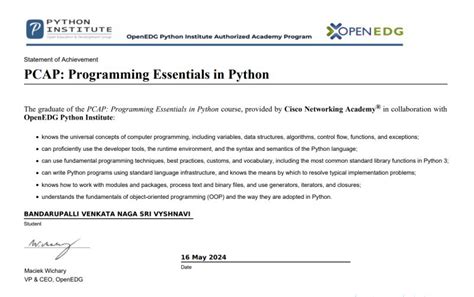 Vyshnavi Bandarupalli On Linkedin Python Programming Certification