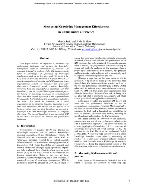 Pdf Measuring Knowledge Management Effectiveness In Communities Of Practice