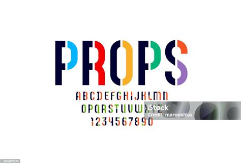 여러 가지 색깔의 글꼴 스텐실 트렌디 한 알파벳 현대 기하학적 모듈 문자 및 숫자 벡터 일러스트 10eps 0명에 대한 스톡