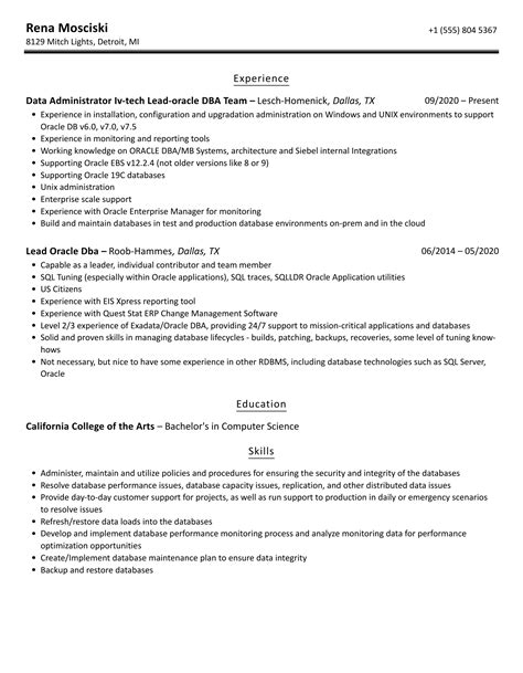 Oracle Dba Resume Samples Velvet Jobs