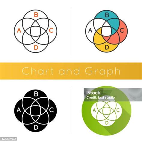 벤 다이어그램 아이콘입니다 원형 세그먼트가 있는 원형 차트입니다 겹치는 원 얽힌 그래프 마케팅 프리젠 테이션 비즈니스 플랫 디자인 선형 및 색상 스타일 격리된 벡터 일러스트