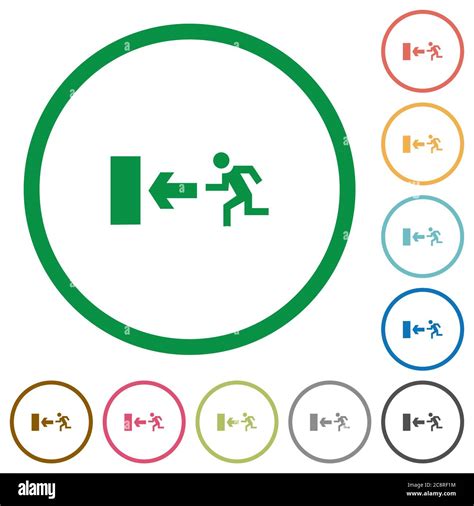 Set Of Exit Color Round Outlined Flat Icons On White Background Stock
