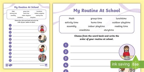 My Routine At School Worksheet