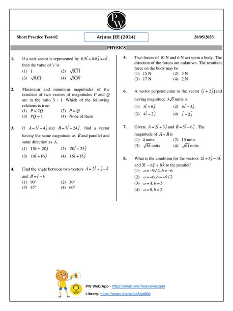 short practice test 02 physics arjuna jee 2024 pdf euclidean