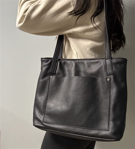 Marcee Black Leather Tote Bag