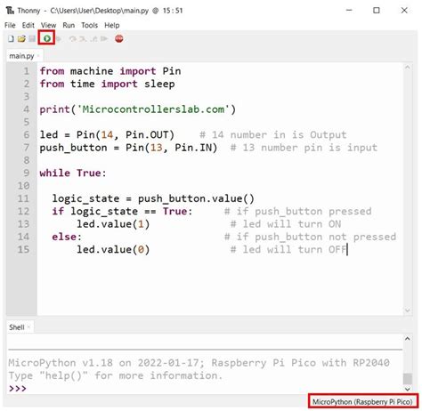 Push Button With Raspberry Pi Pico Digital Outputs Read Inputs