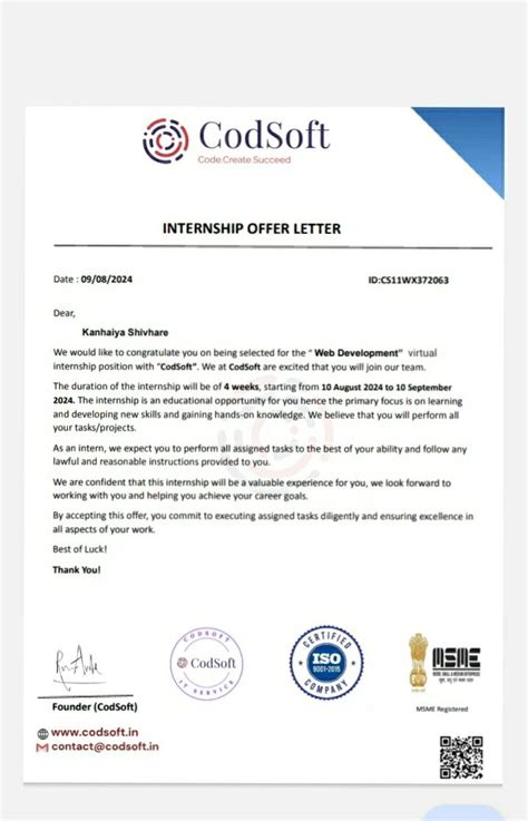 Kanhiaya Shivhare On Linkedin Thanks For Codsoft In This Opportunities Cod Soft Code Software