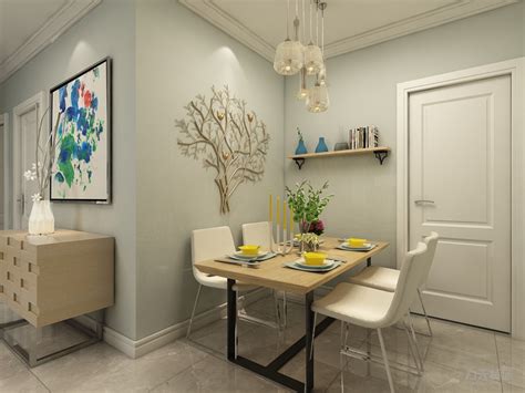 餐厅的吊顶与客厅一致，餐桌的原木色给人一种简单愉悦的感觉，艺术的装修美图 新浪家居