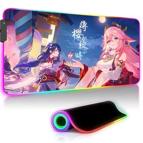 Mousepad Gamer Yae Miko Genshin Impact Mouse Pad Led Pc Rgb Mats