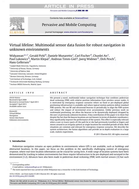 Pdf Virtual Lifeline Multimodal Sensor Data Fusion For Robust Navigation In Unknown