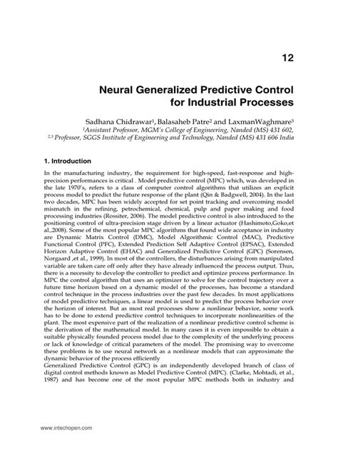 Neural Generalized Predictive Control For Industrial Processes Pdf