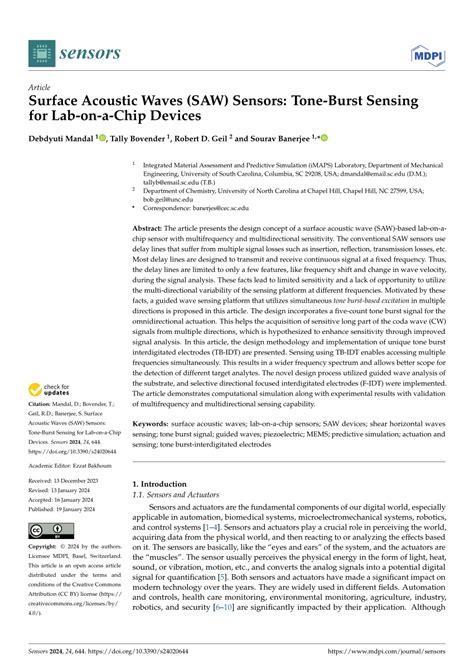 Pdf Surface Acoustic Waves Saw Sensors Tone Burst Sensing For Lab On A Chip Devices