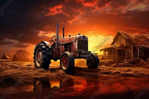 Rustic Tractor Sunset Generate Ai