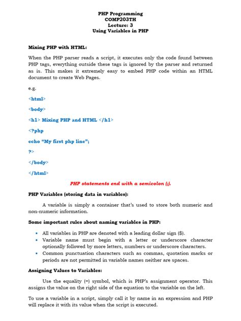 Lecture 3 Using Variable In Php Pdf Variable Computer Science Php