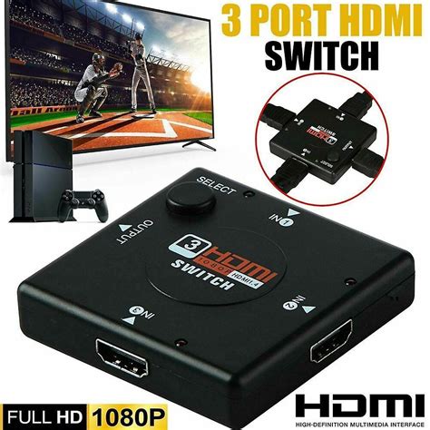 HDMI Switch 3 In 1 Out HDMI Switcher 3 Port Hub Box Auto Switch 3x1 1080p HD 3 In 1 Out HDMI