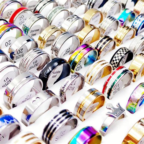 Badu Bg 100бр Партида Пръстени от неръждаема стомана за мъже и жени със смесен пръст Пръстен