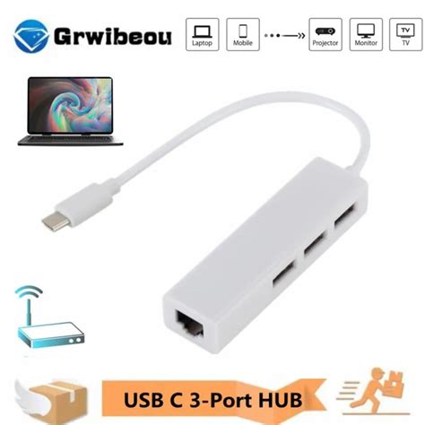 3 порта Usb 2 0 Hub Type C к Ethernet Lan Rj45 Кабель адаптер Сетевая