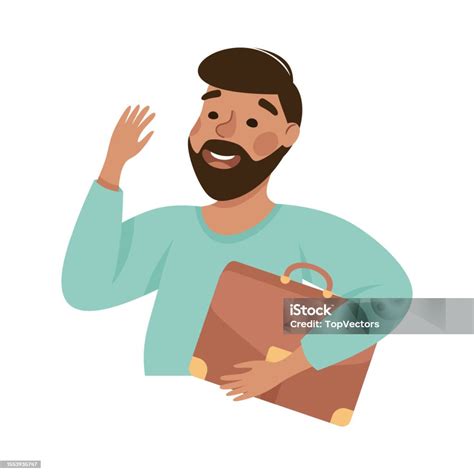 젊은 수염 난 남자 사무실 직원이 서류 가방을 들고 벡터 일러스트레이션을 말한다 개성 개념에 대한 스톡 벡터 아트 및 기타 이미지 개성 개념 경영자 고용과 노동