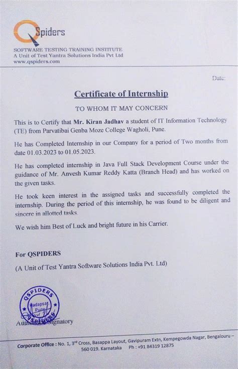 Kiran Jadhav On Linkedin Qspiders Internship Javafullstack