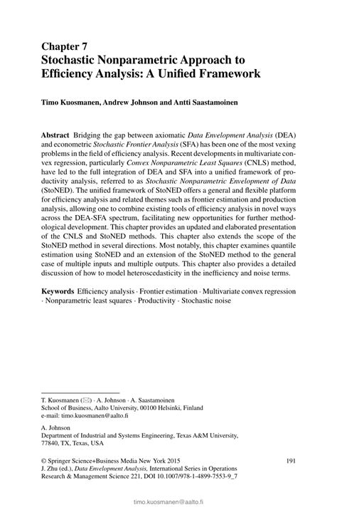 Pdf Stochastic Nonparametric Approach To Efficiency Analysis A Unified Framework