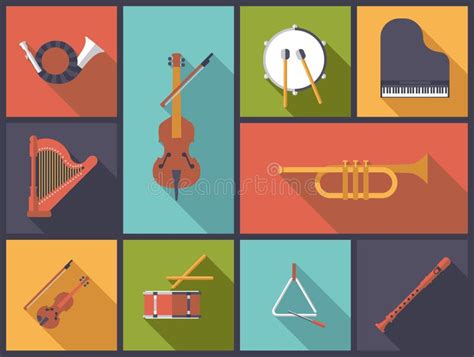 Classical Music Instruments Flat Icons Vector Illustration Stock Vector