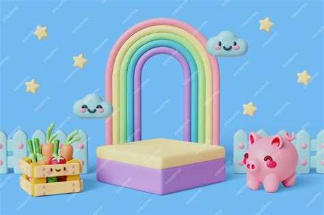 Renderizado En 3d Del Podio De Ventas De Kawaii Archivo Psd Gratis