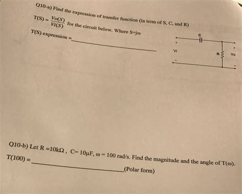 Solved Find The Expression Of Transfer Function In Term Of