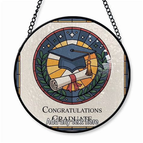 Graduation Cap And Diploma Stained Glass Suncatcher Window Hanging