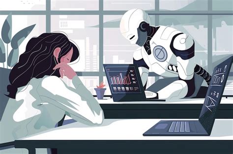 Ai Robot And Human Interaction Illustrated Premium Ai Generated Vector