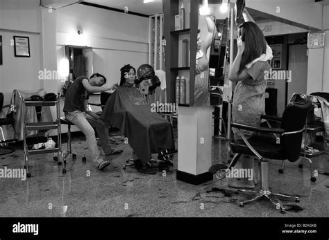 Miss Bangkok Having A Cut A Blow Dry By Ladyboy Hairdresser Bangkok Thailand Stock Photo Alamy