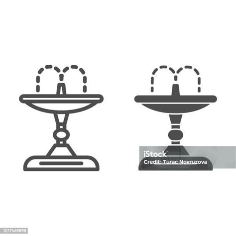 분수 선과 단단한 아이콘 정원과 원예 개념 흰색 배경에 공원 물 장식 기호 모바일 및 웹 디자인을위한 윤곽 스타일워터 스플래시 아이콘분수 벡터 그래픽 분수대에 대한 스톡