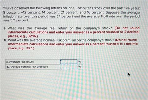 Solved Youve Observed The Following Returns On Pine