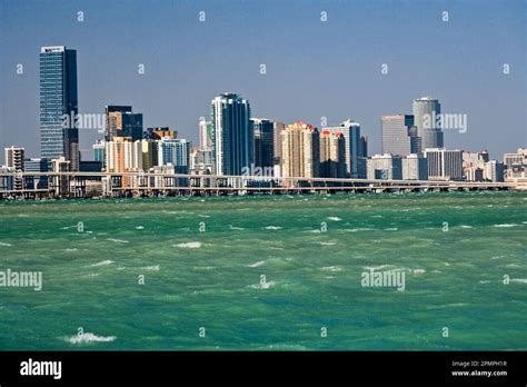 Beautiful Green Water In Front Of The Miami Skyline Miami Florida